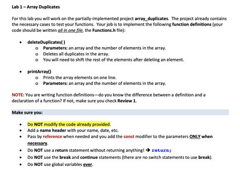 Solved Lab 1 Array Duplicates For This Lab You Will Work On