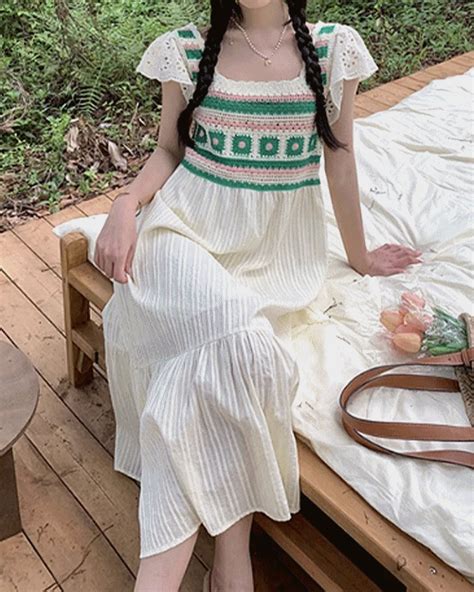 🌴여름특가바캉스룩 여름 빈티지무드 아이보리 포인트 퍼프 원피스 에이블리