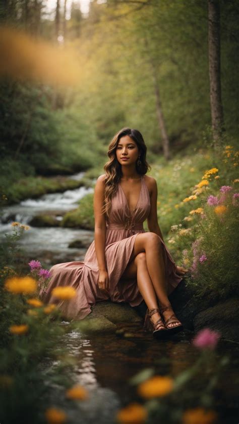 Serenity By The Stream Photogenic Model In 2024 Fairytale Photoshoot Outdoor Portrait