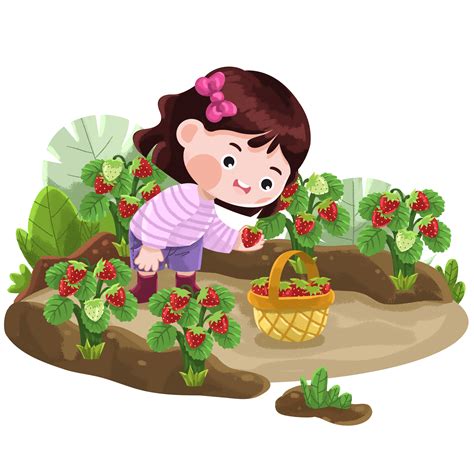 手绘 校园课外活动贴纸 摘草莓 模板素材 稿定设计