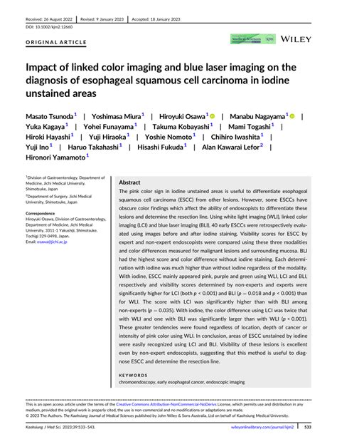 Pdf Impact Of Linked Color Imaging And Blue Laser Imaging On The Diagnosis Of Esophageal