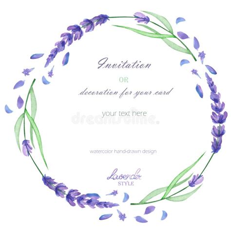 Рамка круга, венок, граница рамки с лавандой акварели цветет, Wedding ...
