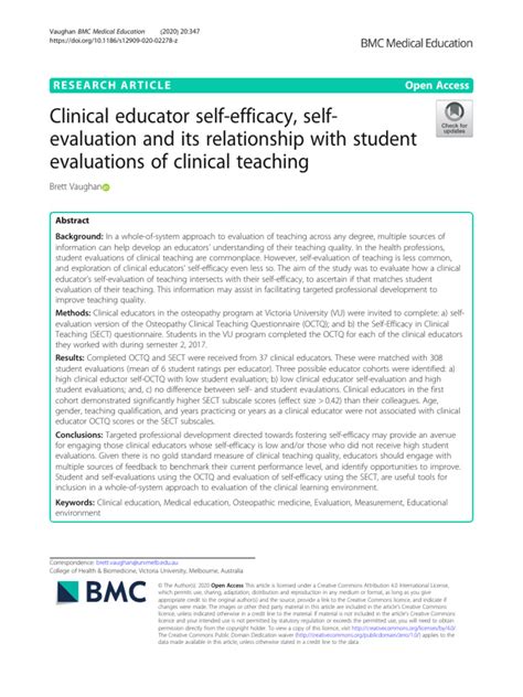 Clinical Educator Self Efficacy Self Eva 67037385 Pdf Self Efficacy Spearmans Rank