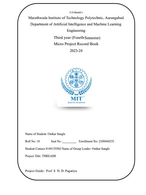 Osy Ashish Micro Project Report Pdf Thread Computing Process