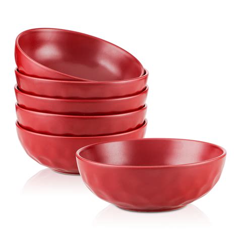 Red Ceramic Pasta Bowls Set 32 Ounce Soup Bowls Set Of 6 Large Salad Bowls Chip Resistant