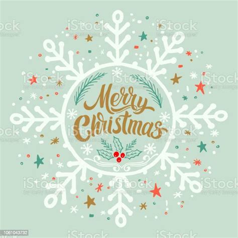 눈송이와 레터링메리 크리스마스 벡터 Handdrawn 초대 카드 초대 또는 선물 카드 디자인에 대 한 좋은 템플릿 행복 한 겨울 휴일 유행 디자인입니다 12월에 대한 스톡
