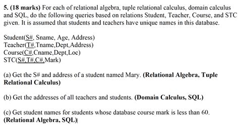 Solved 5 18 Marks For Each Of Relational Algebra Tuple