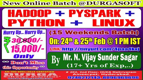 Hadoop Pyspark Python Linux 15 Weekends Batch Online Training Durgasoft Youtube