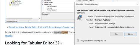 Installer Not Digitally Signed Unknown Publisher Issue Tabulareditor Tabulareditor