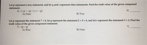 solved let p represent a true statement and let q and r