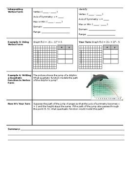 Algebra 2 Cornell Notes Unit 4 Quadratic Functions And Equations