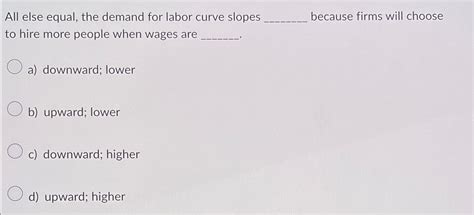 Solved All Else Equal The Demand For Labor Curve Slopes