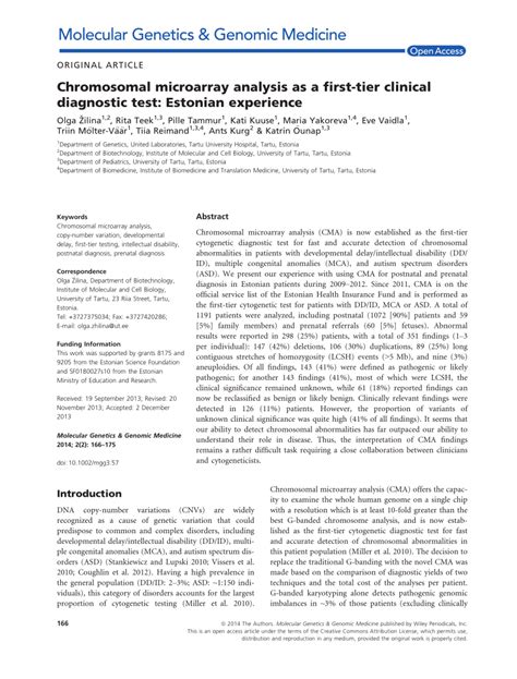 Pdf Chromosomal Microarray Analysis As A First Tier Clinical