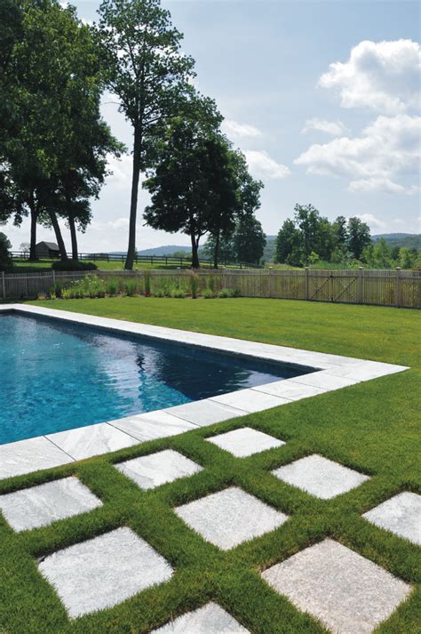 Country Simple Rectangle Swimming Pool With Granite Grass Surround