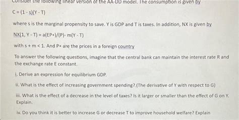 Solved Consider The Following Linear Version Of The AA DD Chegg Com