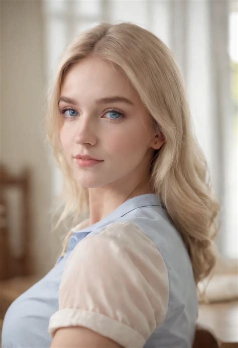 파란색 셔츠와 흰색 셔츠를 입은 여성의 클로즈업 Seaart Ai