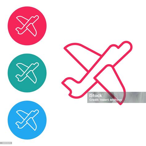 흰색 배경에 격리 된 빨간색 줄 장난감 평면 아이콘 비행 비행기 아이콘 여객기 기호 원 버튼에 아이콘을 설정합니다 벡터 0명에 대한 스톡 벡터 아트 및 기타 이미지 Istock