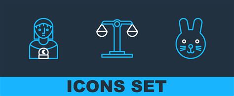 세트 라인 토끼 조디악 점성술 여성 및 천칭자리 아이콘 벡터 궁수자리에 대한 스톡 벡터 아트 및 기타 이미지 궁수자리