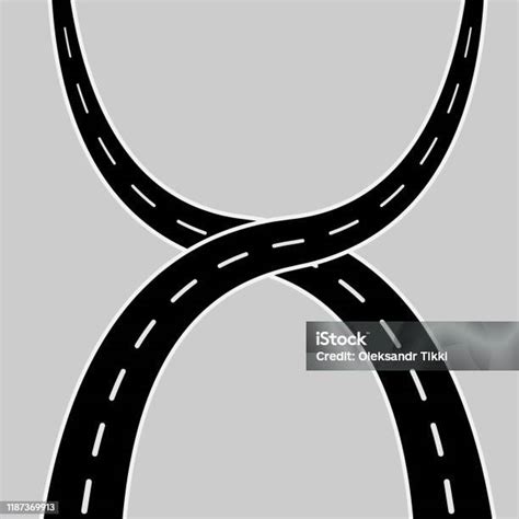 도로 모양 만화 스타일 벡터 일러스트 레이션입니다 배경에서 격리된 디자인용 기호 및 개체입니다 아스팔트 도로 템플릿입니다 굽힘 고도로 고속도로 기하학적 스타일 개념에 대한