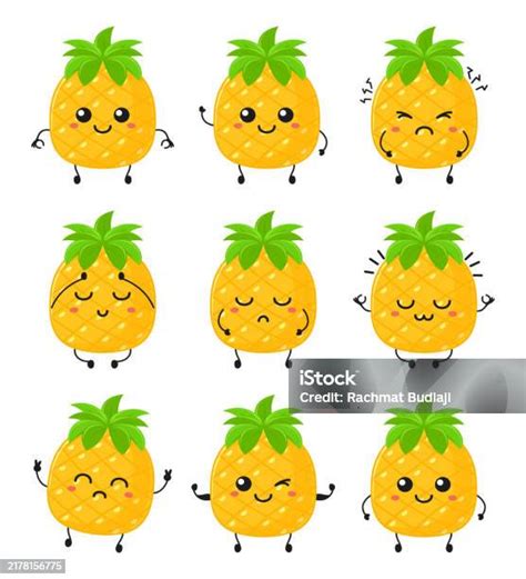 재미 있는 파인애플 캐릭터 벡터 손으로 그린 만화 Kawaii 캐릭터 건강한 식생활에 대한 스톡 벡터 아트 및 기타 이미지 건강한 식생활 과일 귀여운 Istock