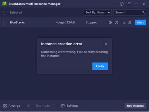 instance creation error r bluestacks