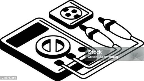 전기 배선 개요 아이소 메트릭 벡터 핸디맨 서비스 기호 주택 수리 표지판 토목 공학 및 건축 계약자 그림 소켓 개념에서 멀티 미터로 현재 전력 확인 감지기에 대한 스톡 벡터