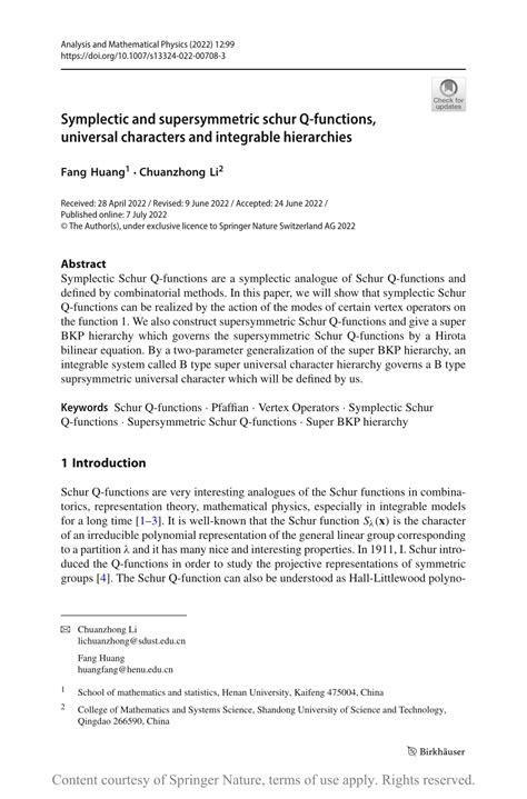 Symplectic And Supersymmetric Schur Q Functions Universal Characters