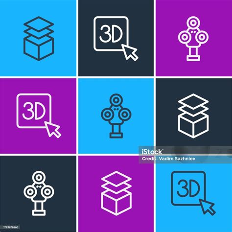 Set Line Layers 3d Scanner And Printer Icon Vector Stock Illustration