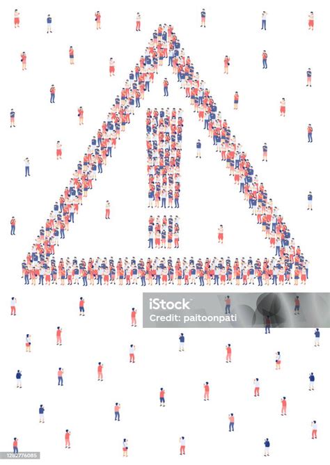 미니어처 군중 그룹에서 느낌표 기호 사람들을위한 인터넷 소셜 네트워크 기술의 문제 포스터 또는 흰색 배경에 소셜 배너 디자인 일러스트 복사 공간 벡터 개념에 대한 스톡 벡터