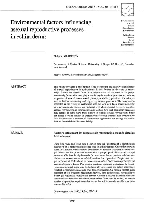 Pdf Environmental Factors Influencing Asexual Reproductive Processes In Echinoderms