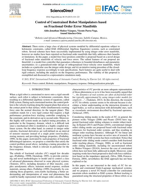 Pdf Control Of Constrained Robot Manipulators Based On Fractional