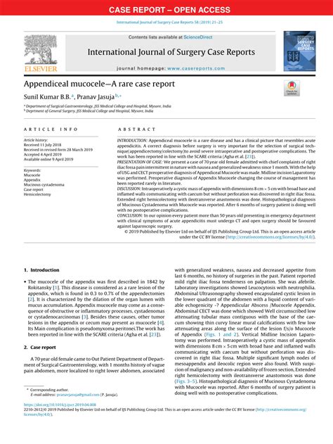 Pdf Appendiceal Mucocele—a Rare Case Report