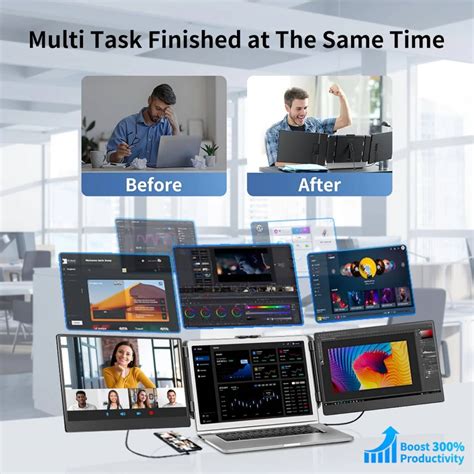 V2com S2 Triple Laptop Screen Extender 14 Full Hd Ips Laptop Monitor Extender With 180