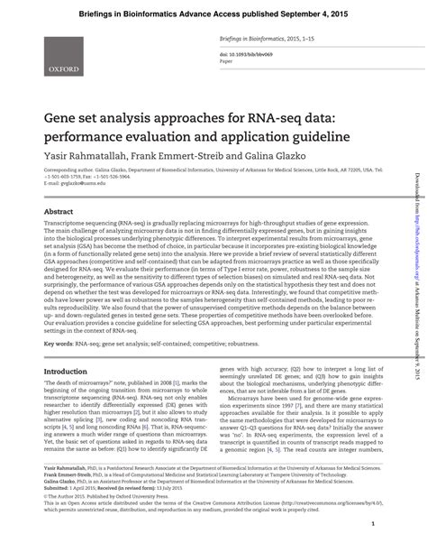 Pdf Gene Set Analysis Approaches For Rna Seq Data Performance Evaluation And Application