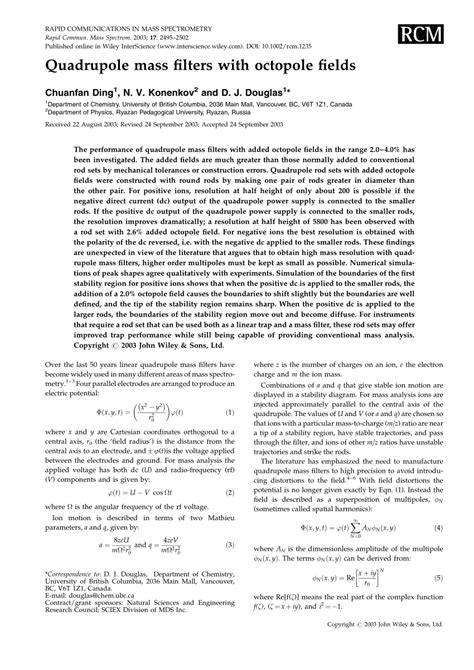 Full Article Quadrupole Mass Filter With Octopole Fields