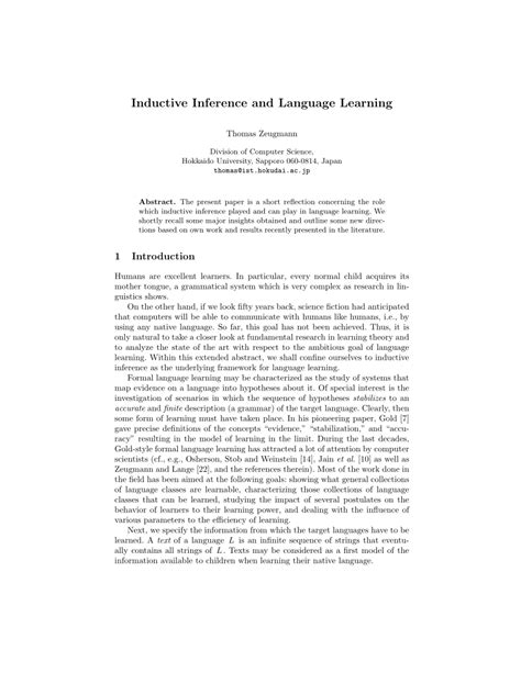 Pdf Inductive Inference And Language Learning