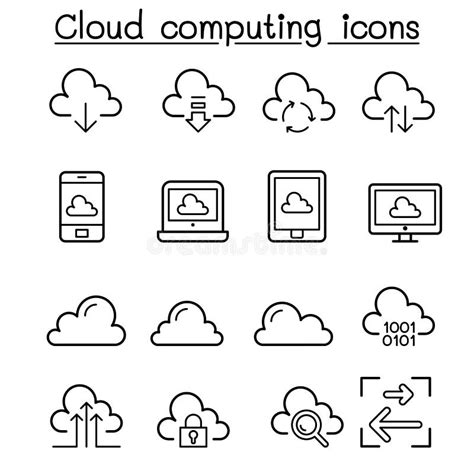 Cloud Computing Icon Set In Thin Line Style Stock Vector Illustration Of Cloud Minimal 87081228