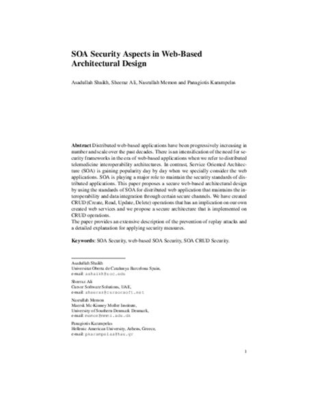Pdf Soa Security Aspects In Web Based Architectural Design