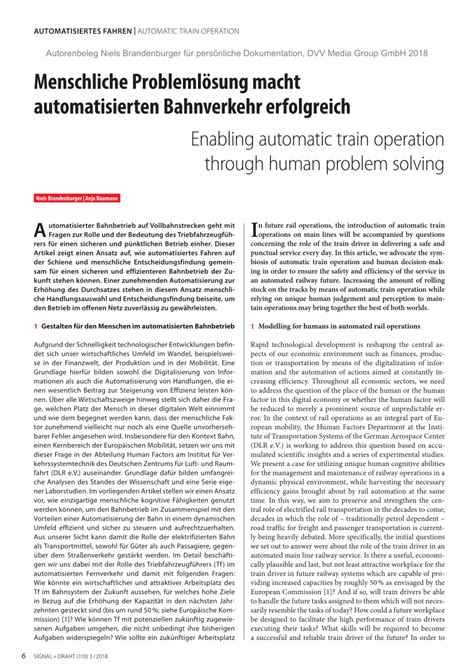 Pdf Enabling Automatic Train Operation Through Human Problem Solving