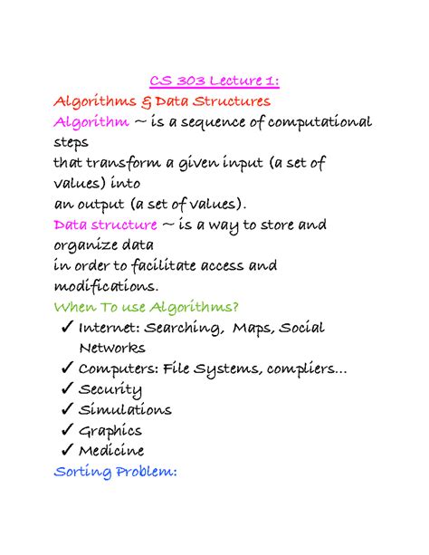 Lecture 1 Cs 303 Lecture 1 Algorithms And Data Structures Algorithm