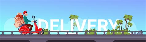 배달 서비스 남자 택배 스쿠터 또는 오토바이에 소포를 타고 간 도시 풍경 플랫 고속도로에 대한 스톡 벡터 아트 및 기타 이미지 고속도로 교통 기민 Istock