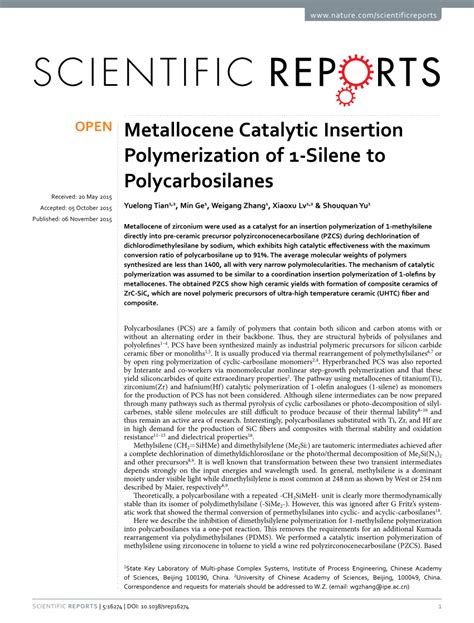 Pdf Metallocene Catalytic Insertion Polymerization Of 1 Silene To Polycarbosilanes