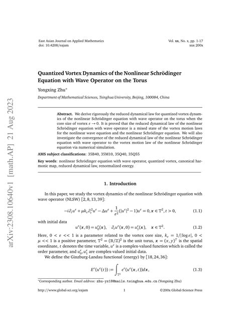 Pdf Quantized Vortex Dynamics Of The Nonlinear Schrodinger Equation