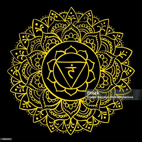 마니푸라 예술 세 번째 태양 차크라 손으로 그린 조잡한 스타일 벡터 노란색 기호입니다 명상 표지판 차크라에 대한 스톡 벡터 아트