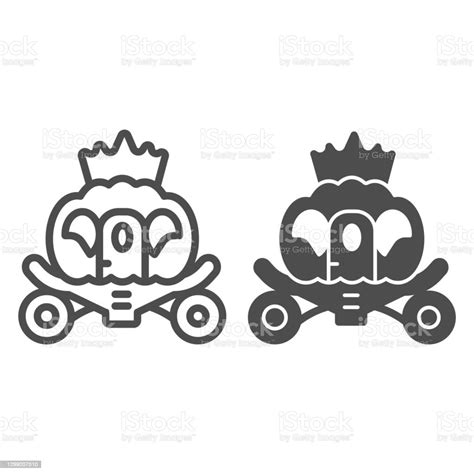 신데렐라 캐리지 라인과 단단한 아이콘 동화 컨셉 흰색 배경에 동화 브로암 사인 모바일 컨셉과 웹 디자인을위한 윤곽 스타일 전차 아이콘 벡터 그래픽 개념에 대한 스톡 벡터