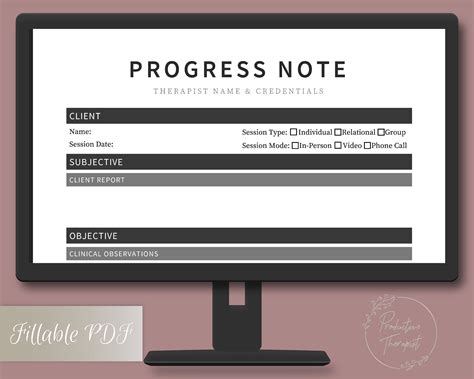 Soap Progress Note Template For Therapists Counselors Psychologists Social Workers Fillable