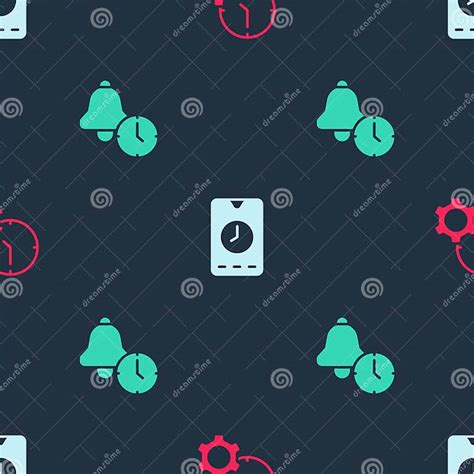 Set Time Management Alarm Clock App Mobile And On Seamless Pattern