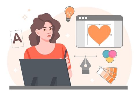 Premium Vector Graphics Day Concept Girl Sits At Computer And Draws