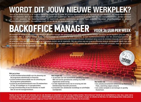 Theater Aan De Schie Is Op Zoek Naar Een Backoffice Manager Voor 36 Uur
