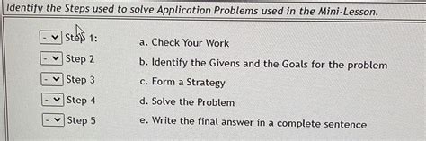 Solved Identify The Steps Used To Solve Application Problems Used In